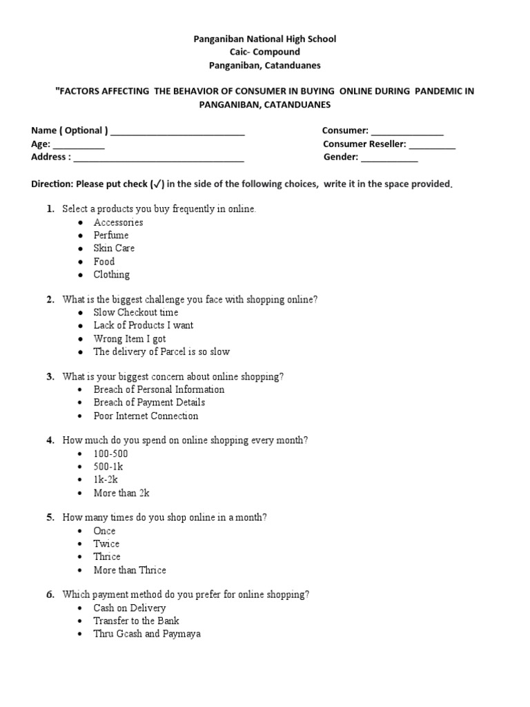 Online Shopping Behavior Questionnaire | PDF | Online Shopping | Economies