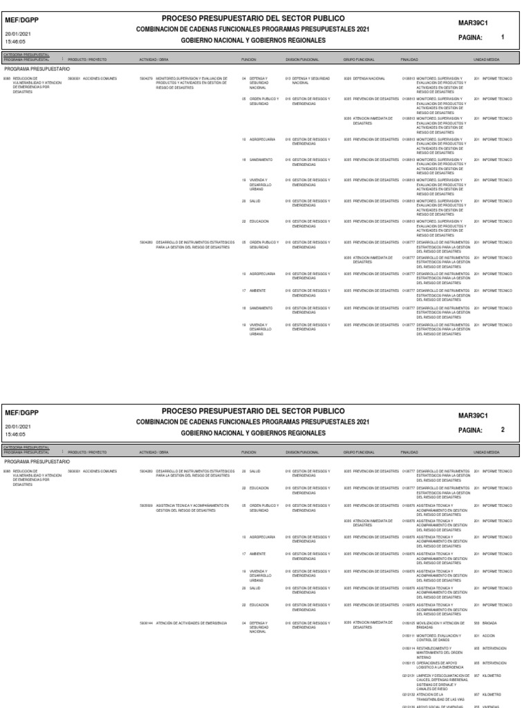 Estructura Funcional Programática Del PP 0068 - 2021 | PDF | Riesgo | Economias