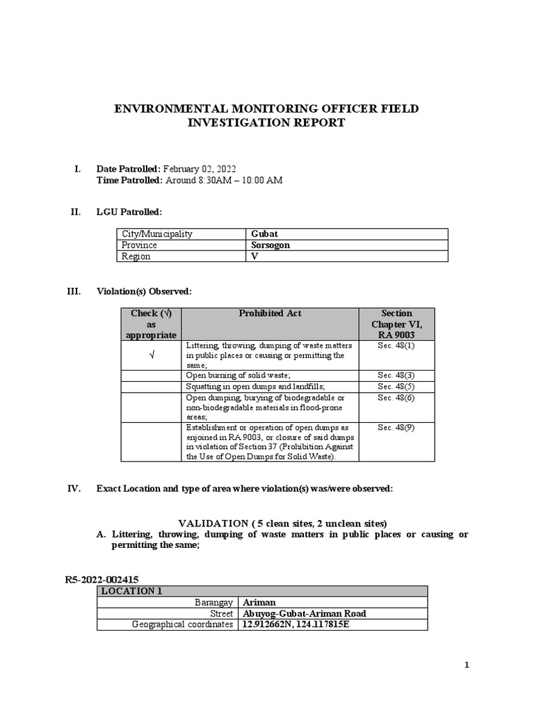 Jan 2022 Validation of Monitored Unclean Sites | PDF | Landfill ...