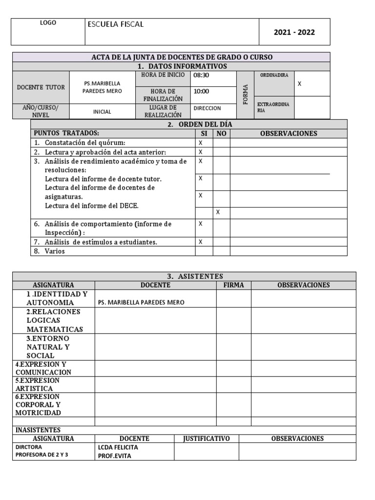 Modelo de Informe de Alumnos | PDF | Maestros
