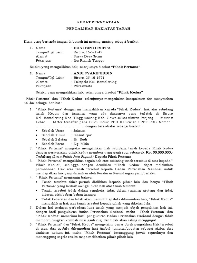 Surat Pernyataan Pengalihan Hak1 | PDF