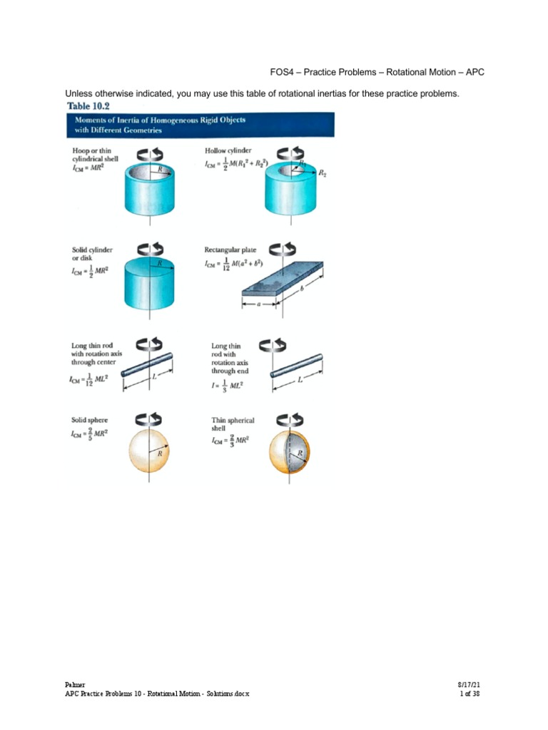 Apc Practice Problems 10 - Rotational Motion - Solutions | PDF ...