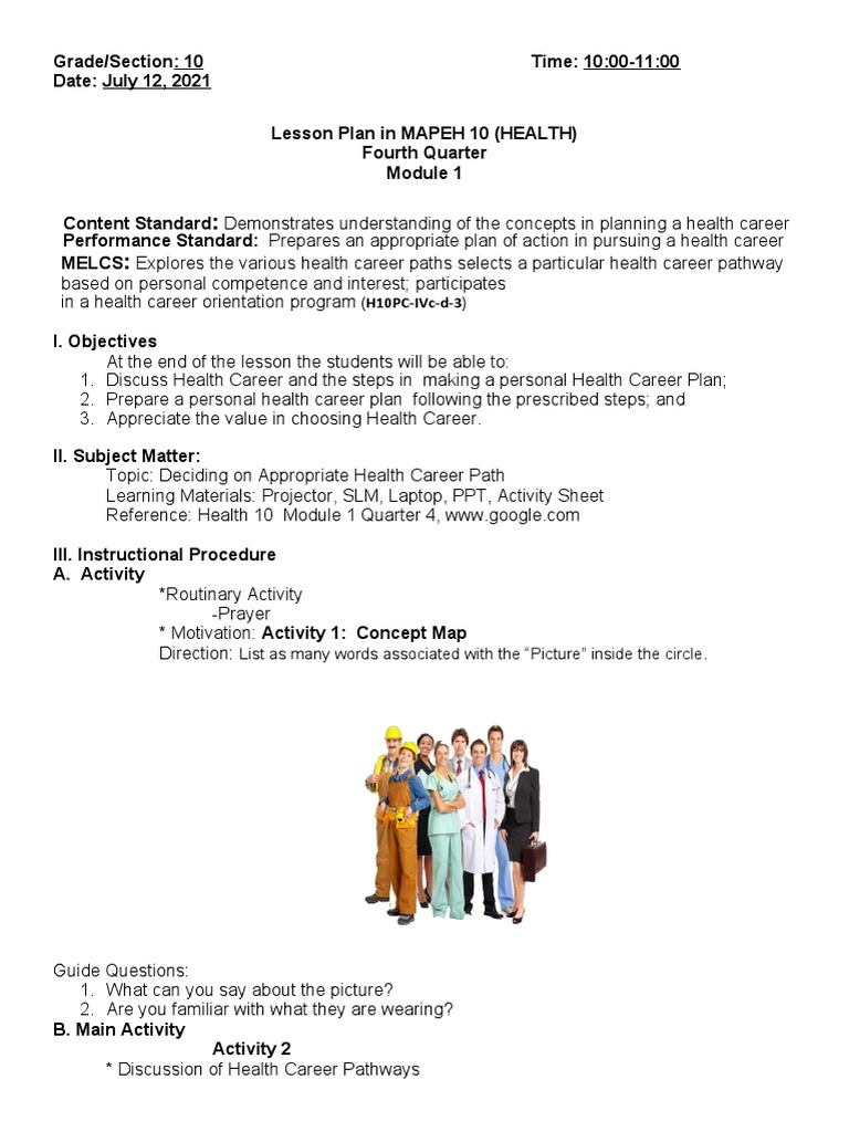 Lesson-Plan Health Career Pathways | PDF | Lesson Plan | Communication