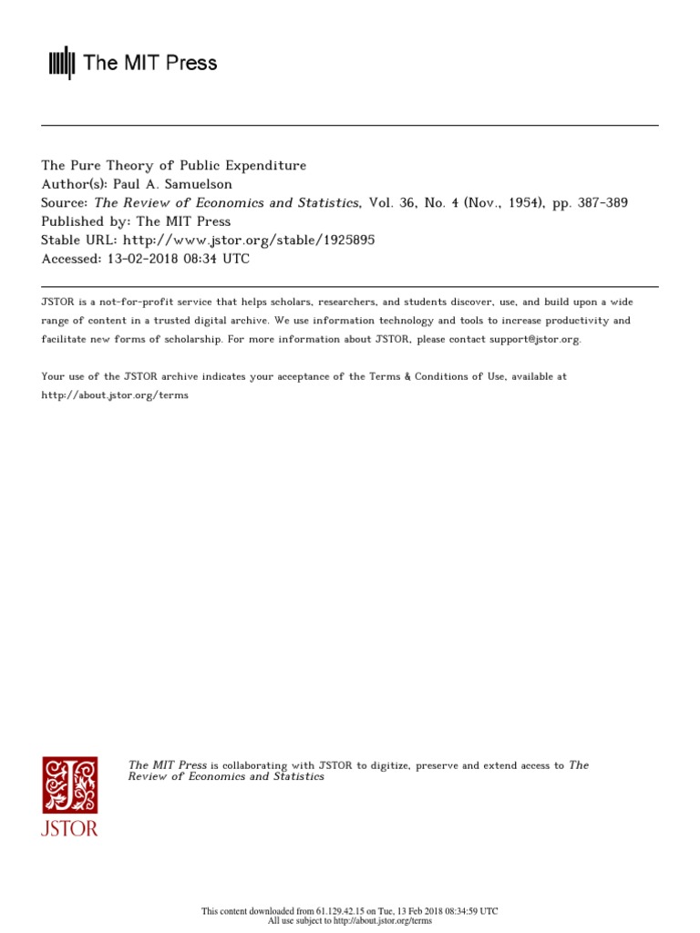 The Pure Theory of Public Expenditure: An Early Formulation of the ...