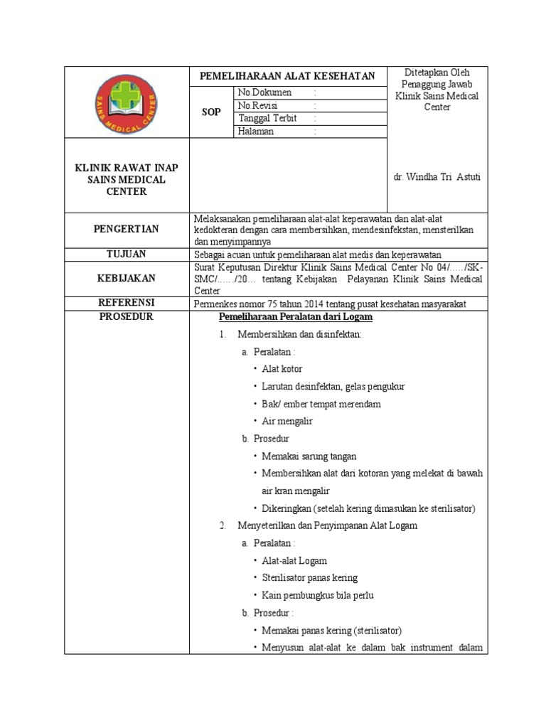 Sop Pemeliharaan Alkes | PDF