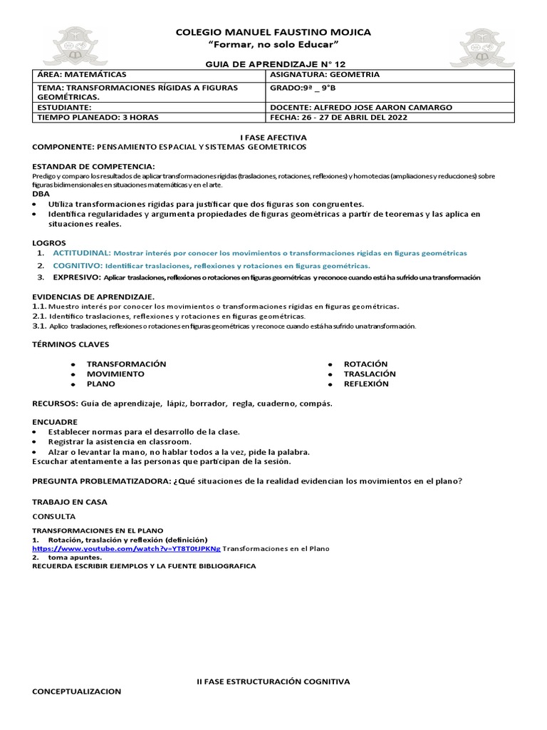 Transformaciones Rígidas en Geometría | PDF | Rotación | Geometría