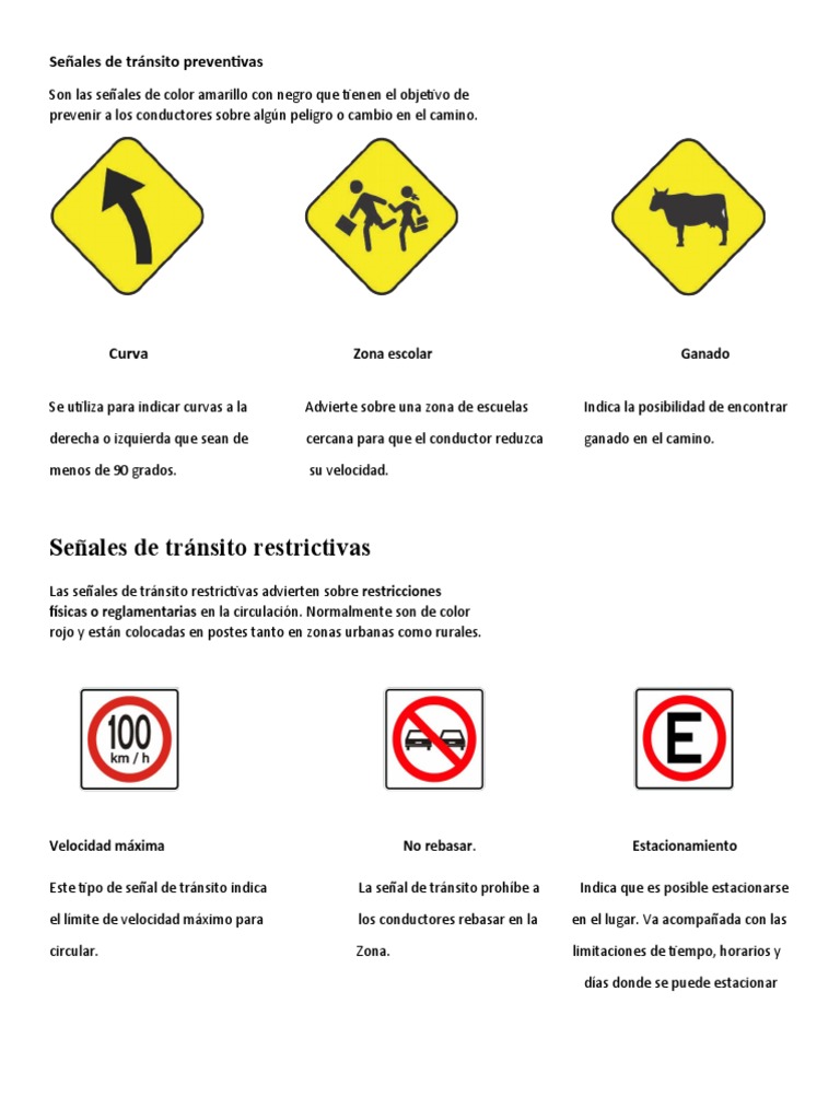 Señales de Tránsito Preventivas y Restrictivas | PDF