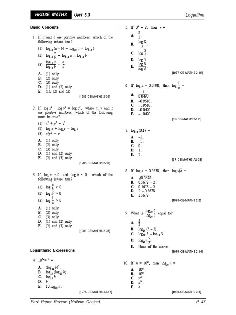 Math by Topic MCQ (Logarithm) | PDF | Logarithm | Complex Analysis