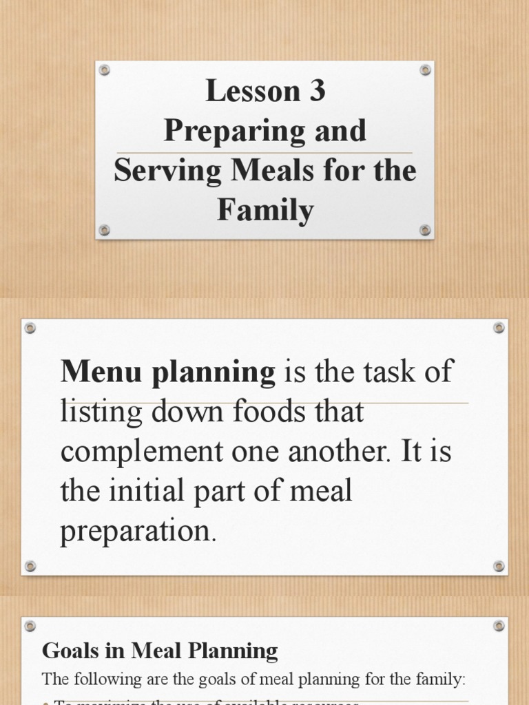 Lesson 3 Preparing and Serving Meals For The Family | PDF | Tableware ...