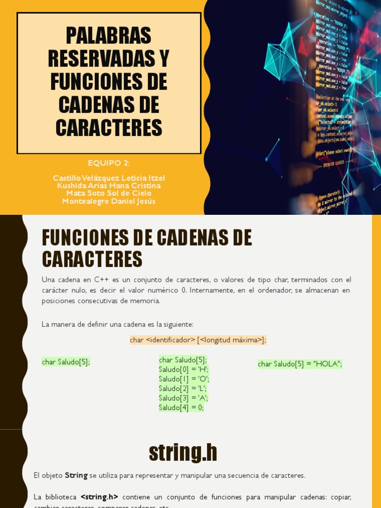 Palabras Reservadas y Funciones de Cadenas de Caracteres | PDF | Cadena (informática) | C