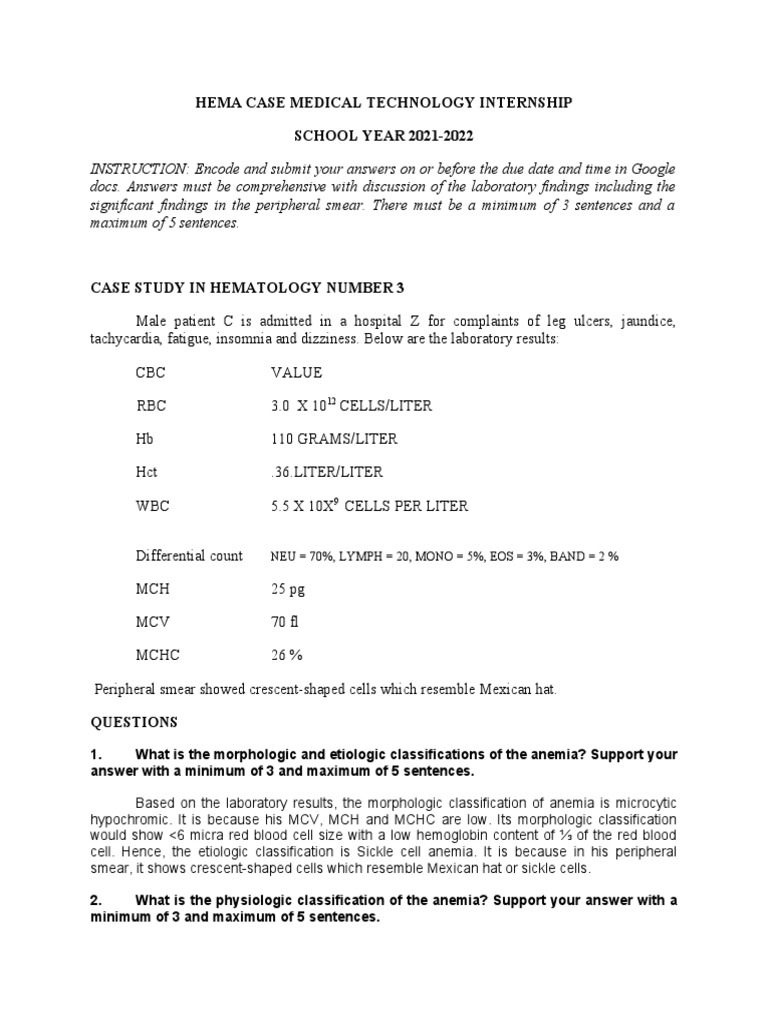 Mircleville COSGAFA HEMA CASE STUDIES 3 4 | PDF | Anemia | Hematology