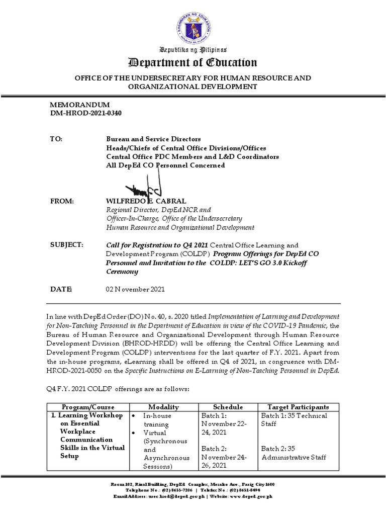 DM-HROD-2021-0340 Central Office Learning and Development Program COLDP ...