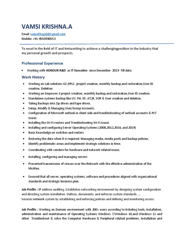 Vamsi Resume | PDF | Computer Network | Local Area Network