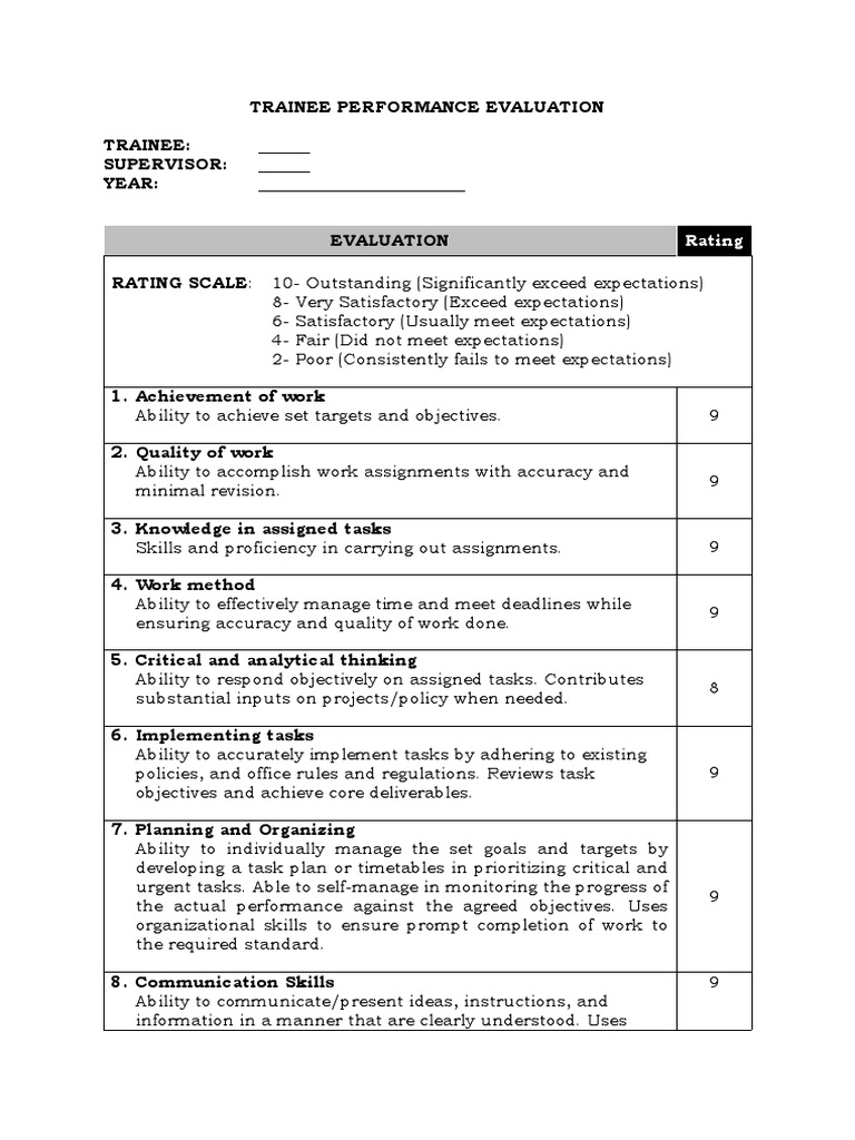 Trainee Performance Evaluation | PDF | Performance Appraisal | Evaluation