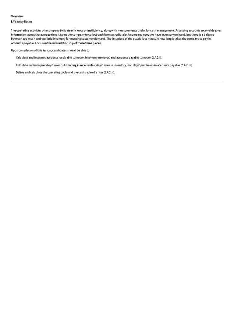 Efficiency Ratios and Cash Management | PDF | Inventory | Cost Of Goods ...