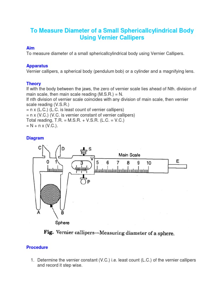 Measuring the Diameter of a Small Spherical or Cylindrical Object Using ...