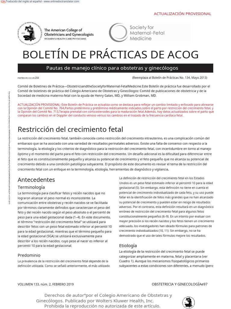 Acog Practice Bulletin No 204 2019.en - Es | PDF