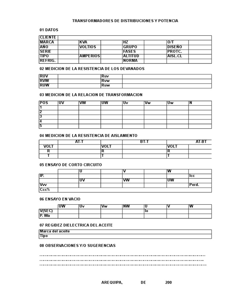 Protocolo de Pruebas de Transformador | PDF