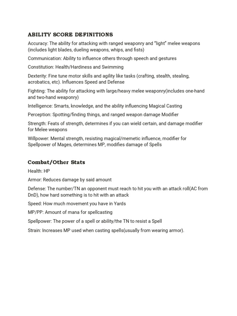 Ability Score Definitions | PDF