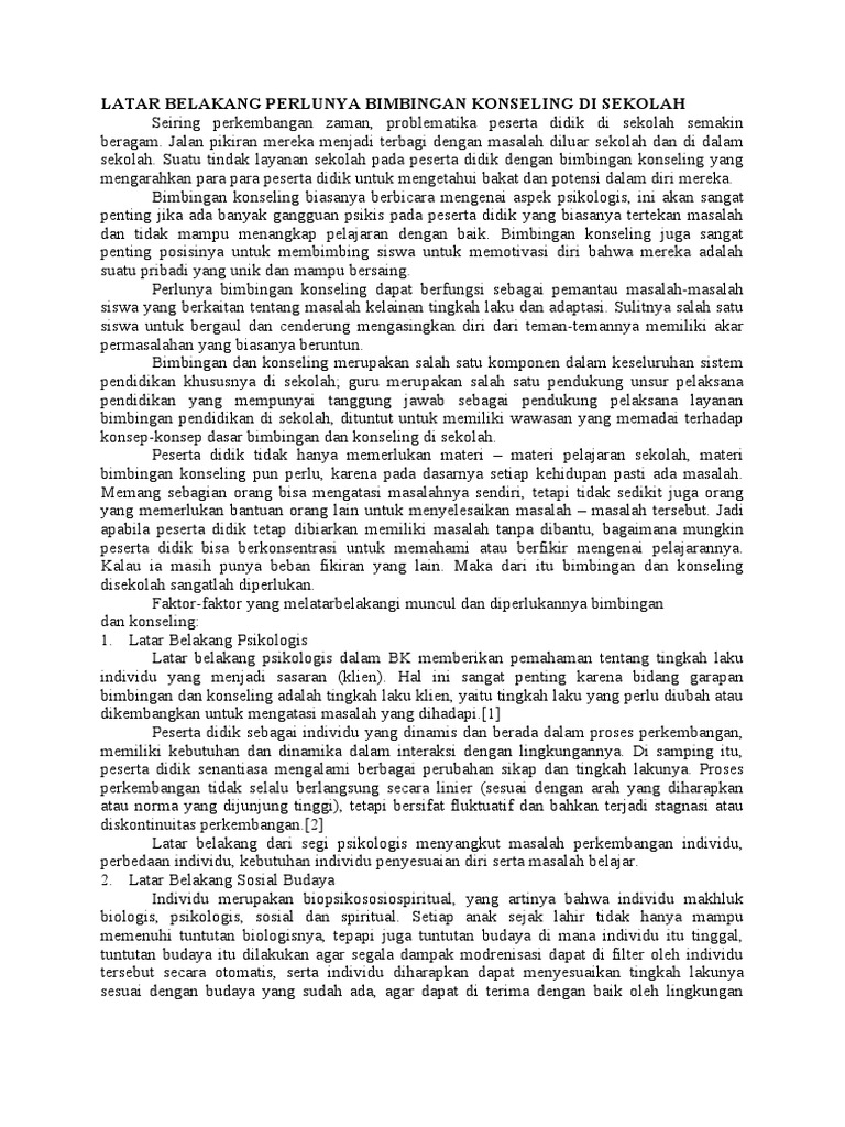 Latar Belakang Perlunya Bimbingan Konseling Di Sekolah | PDF | Karier & Perkembangan