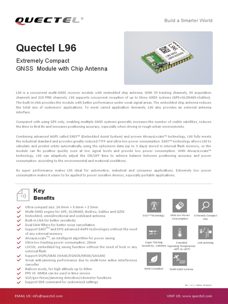 Quectel L96: Extremely Compact GNSS Module With Chip Antenna | PDF ...
