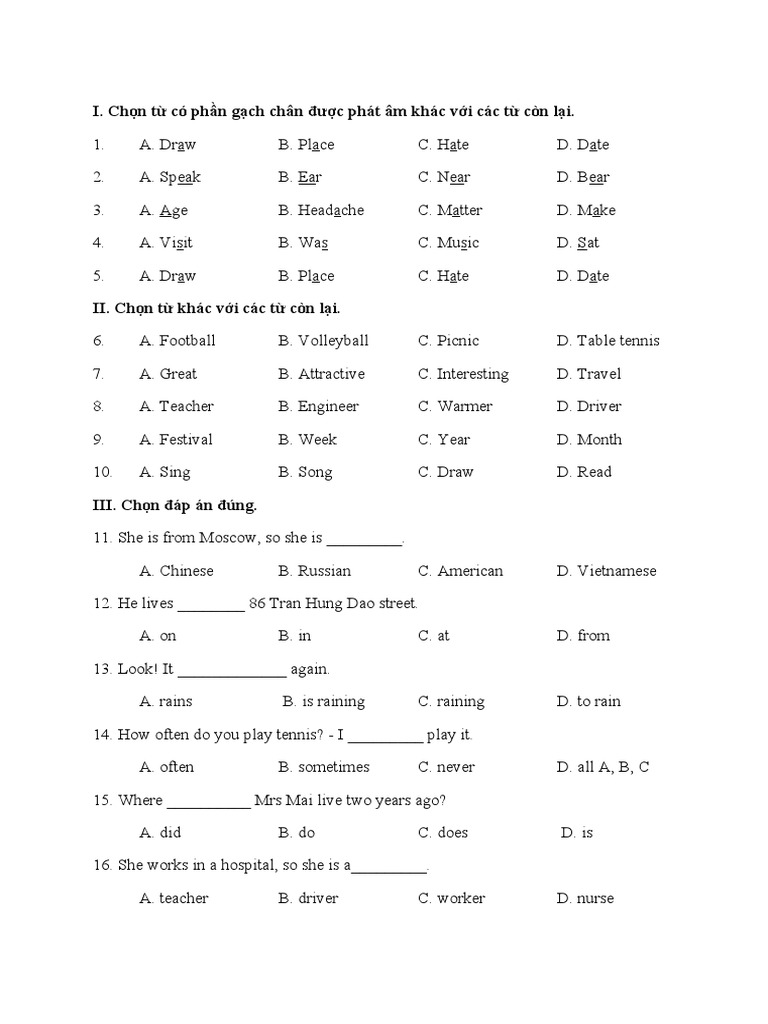 English Language Practice Test | PDF | Vietnam