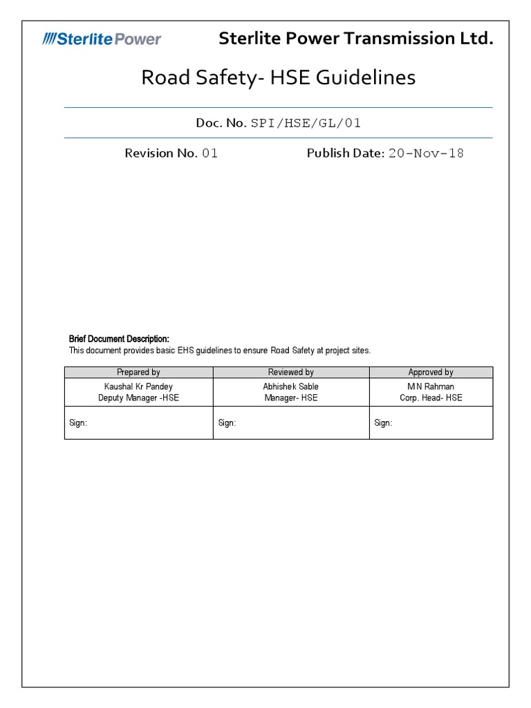 SPI-HSE-GL-01-Road Safety-EHS Guidelines | PDF