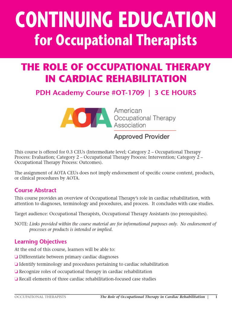 The Role of Occupational Therapy in Cardiac Rehabilitation | PDF ...