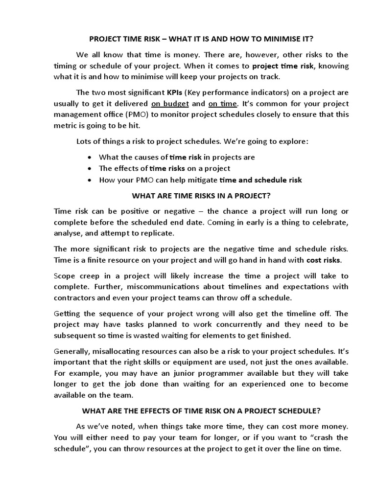 Project Time Risk - What It Is and How To Minimise It? | PDF | Project ...