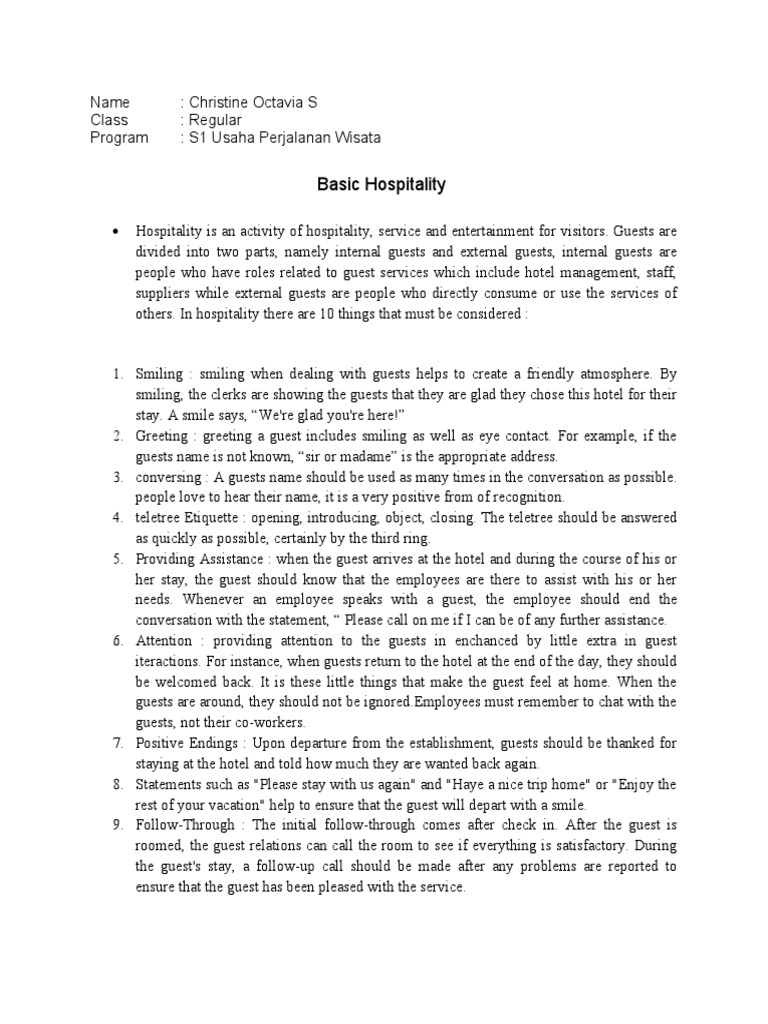 Basic Hospitality | PDF