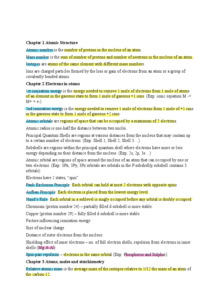 Chapter 1 Atomic Structure | PDF | Chemical Bond | Catalysis