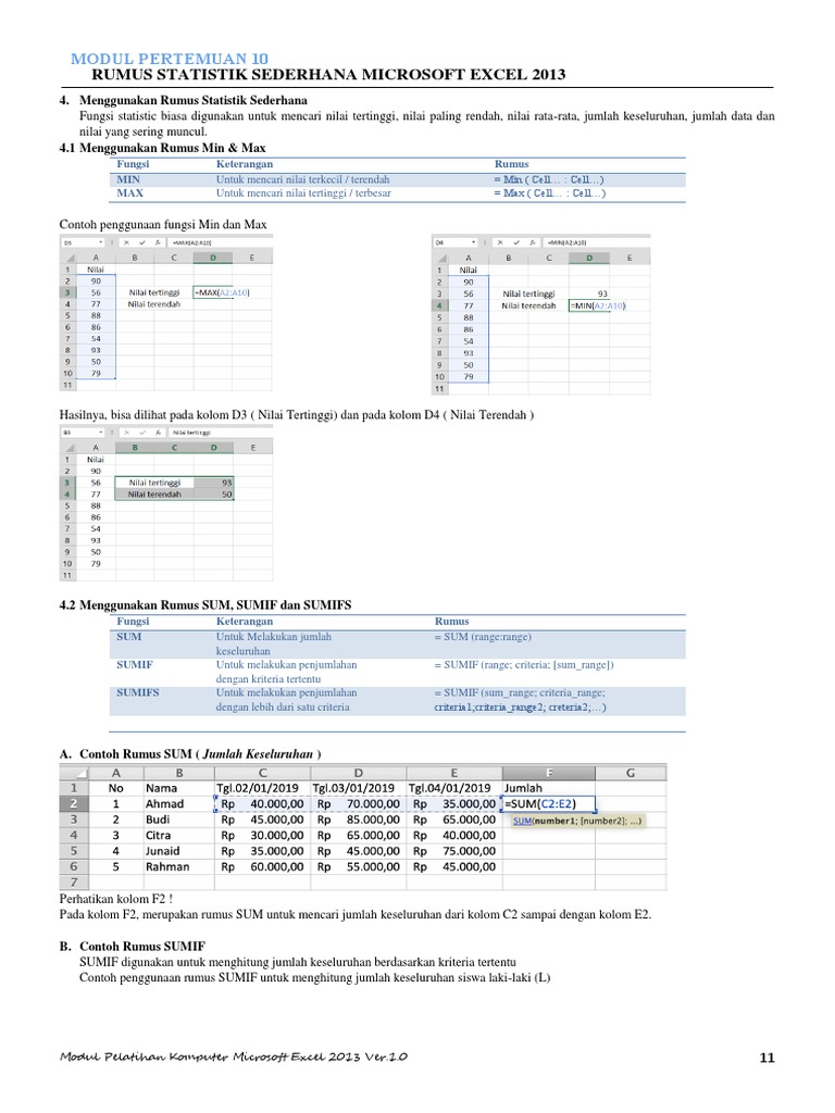 Modul MS. Excel-Rumus Sederhana | PDF | Metode & Bahan Ajar | Komputer