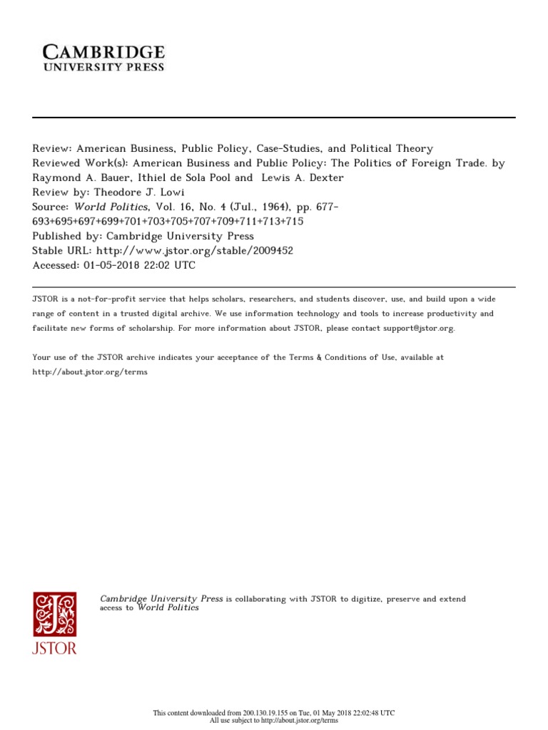 6 - LOWI, Theodore J. American Business, Public Policy, Case-Studies ...