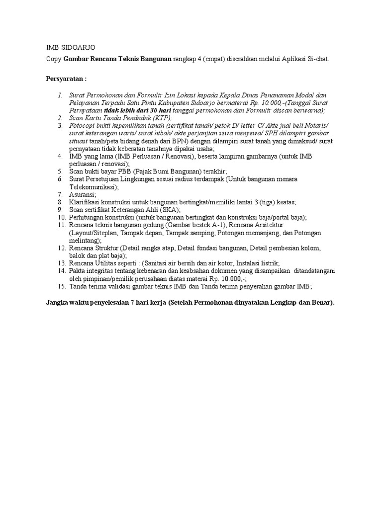 Syarat Imb Sidoarjo | PDF