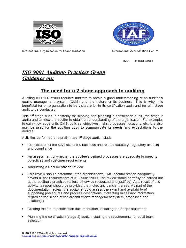 ISO 9001 Auditing Practices Group Guidance On:: The Need For A 2 Stage ...