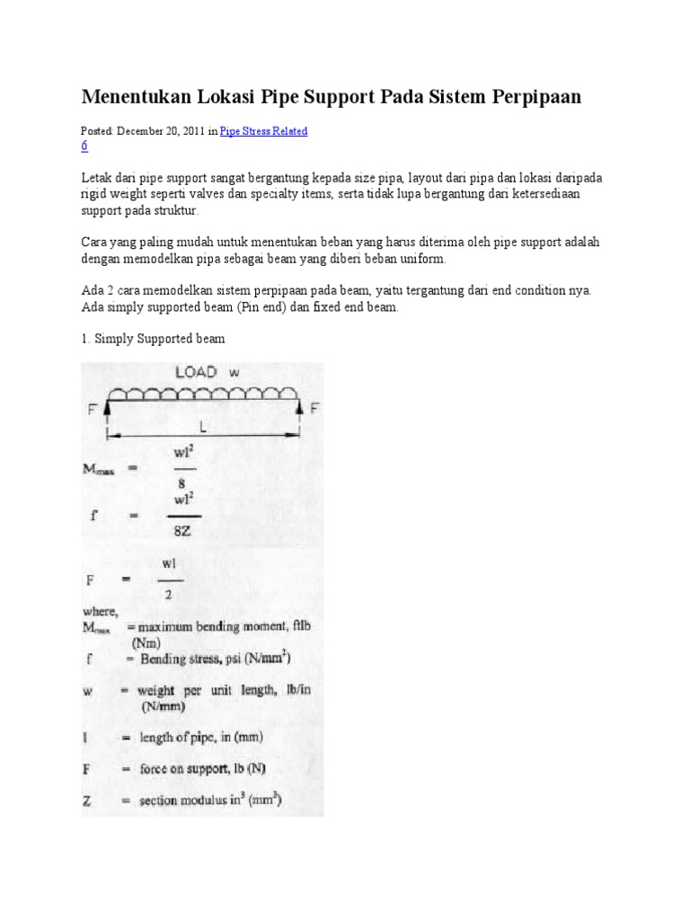 Menentukan Jarak (Span) Pipe Support Pada Sistem | PDF