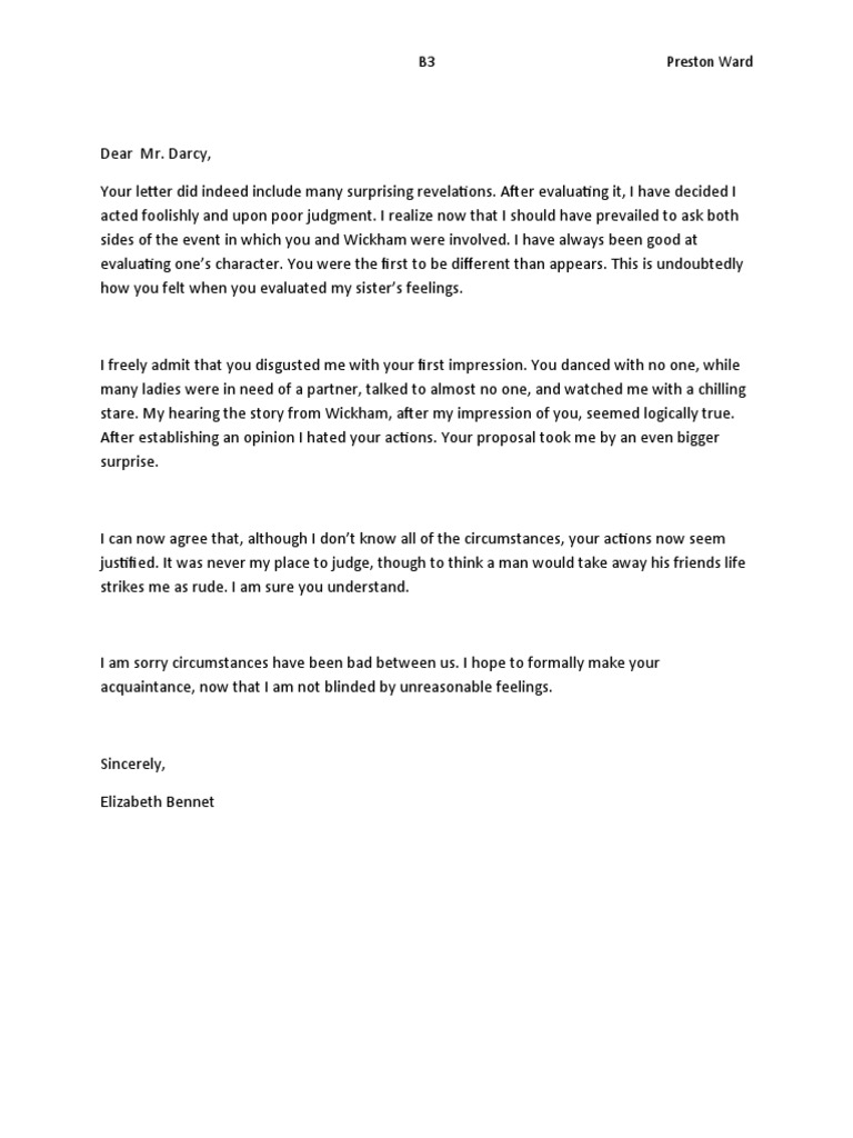 Elizabeth's Apology to Mr. Darcy | PDF