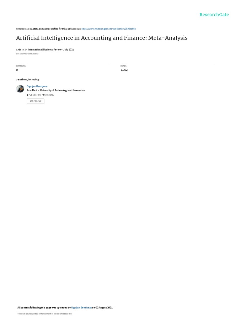 Artificial Intelligence in Accounting and Finance: Meta-Analysis | PDF ...