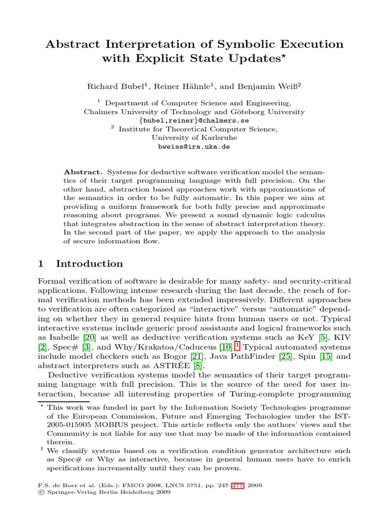 Abstract Interpretation Of Symbolic Execution With Explicit State Updates Pdf Formal