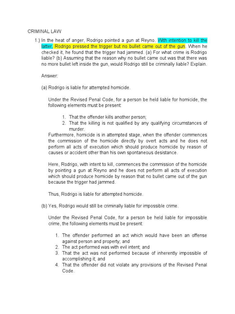 Criminal Law Exercises | PDF | Criminal Law | Theft