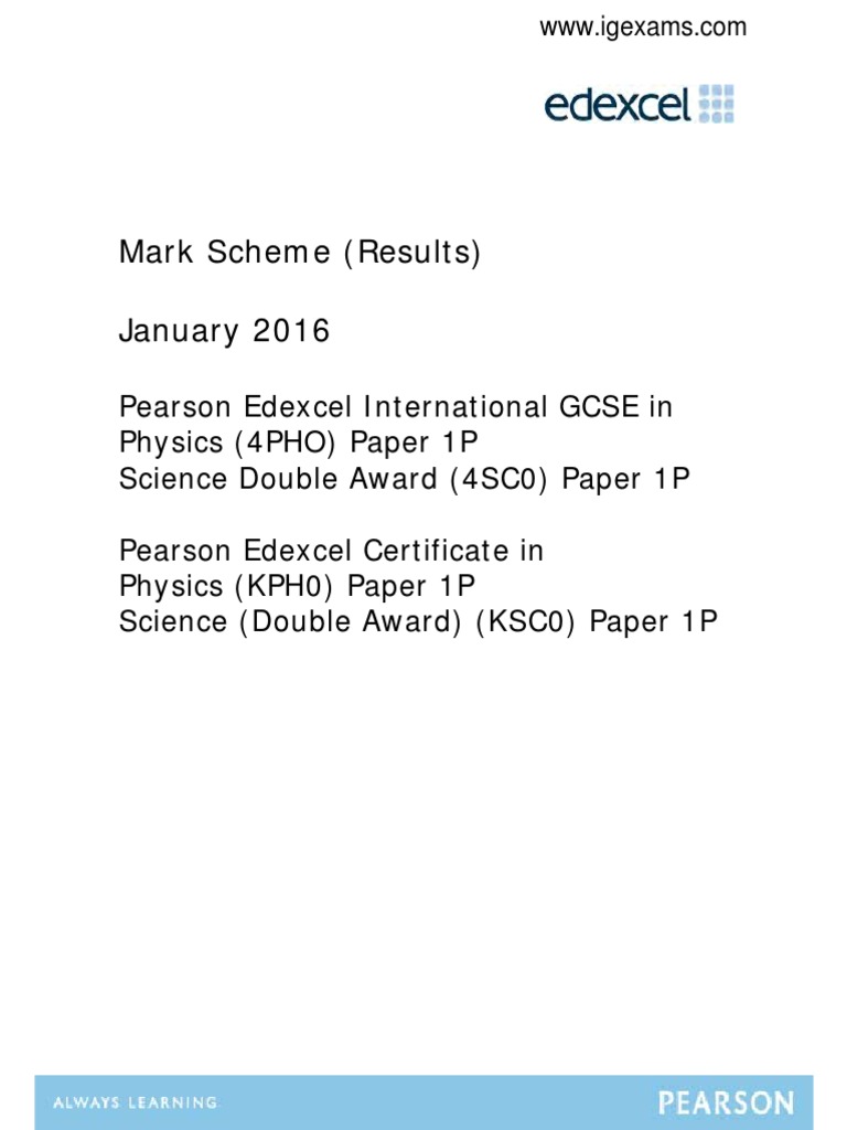 January 2016 MS - Paper 1P Edexcel Physics IGCSE | PDF | Orbit | Physics January 2016 MS - Paper 1P Edexcel Physics IGCSE | PDF | Orbit | Physics