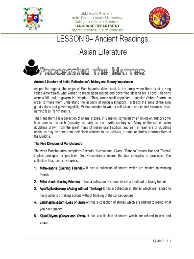 LESSON 9 - Ancient Readings: Asian Literature: Language Department ...