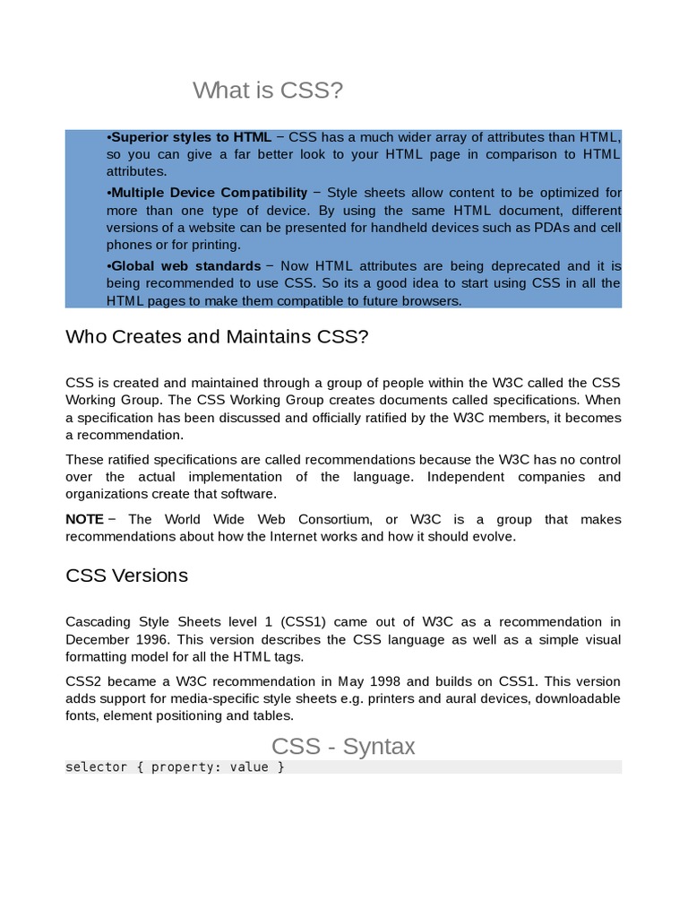 What Is CSS?: Who Creates and Maintains CSS? | PDF | Hyperlink | Html