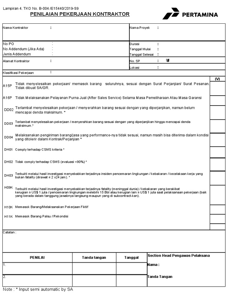 Lampiran 4 - Form Penilaian Pekerjaan Pekerjaan Kontraktor | PDF