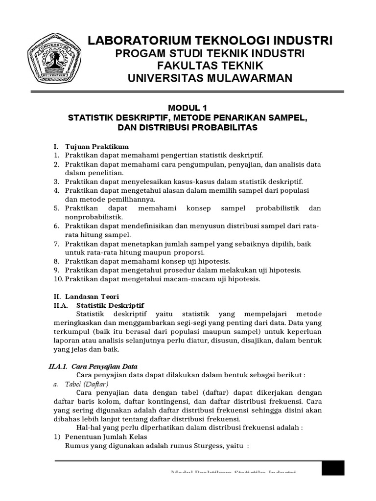MODUL PRAKTIKUM STATISTIKA INDUSTRI | PDF