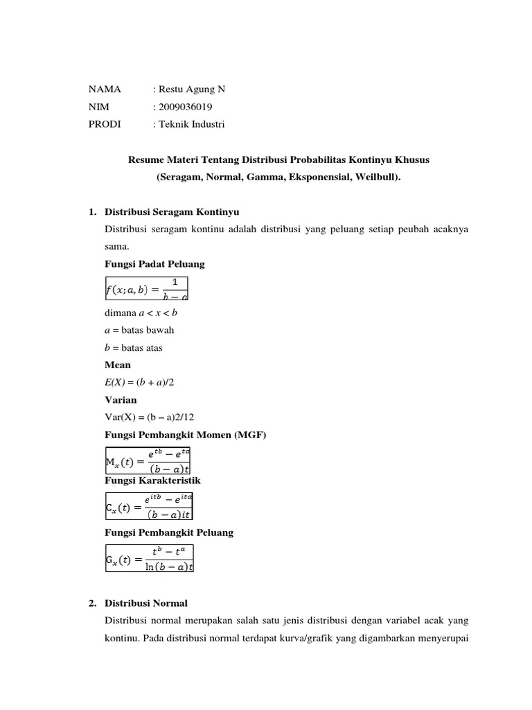 Rumus Distribusi Eksponensial dan Probabilitas | PDF