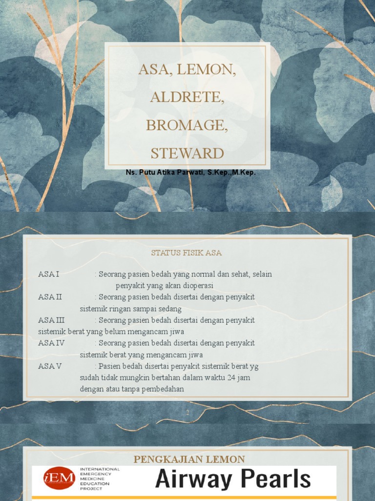 Pengkajian Lemon, ASA, Aldrete, Bromage, Steward | PDF