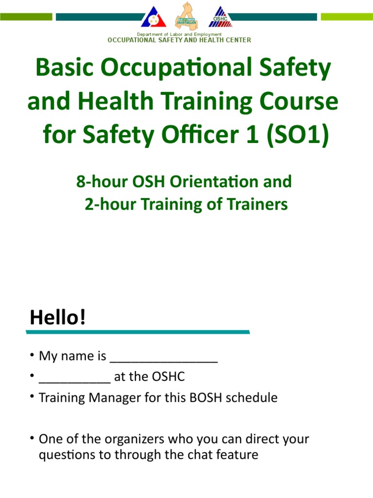 Intro Module1-2a BOSHforSO1 v200806 | PDF | Occupational Safety And ...