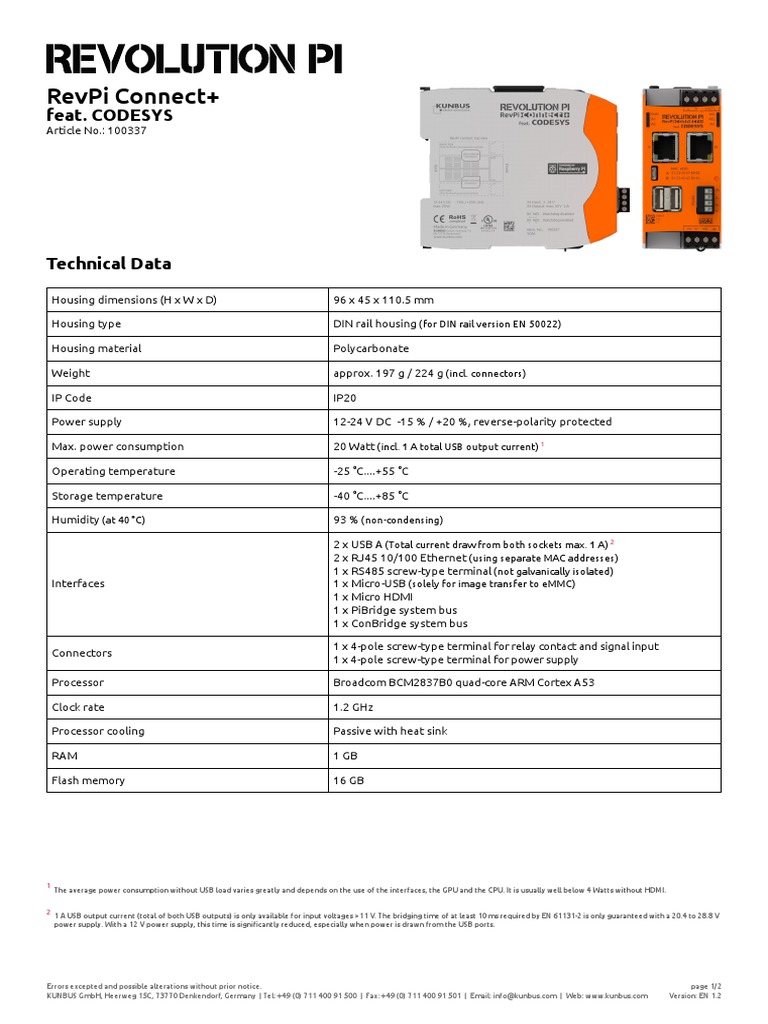 Datasheet RevPi Connect+Codesys | PDF | Power Supply | Usb