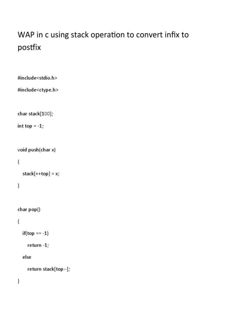 WAP in C Using Stack Operation To Convert Infix To Postfix | PDF